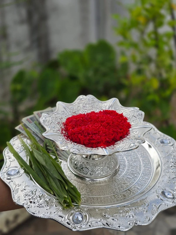Traditional Silver-Coated Tika Thali Set for Dashain & Tihar - Puja ...