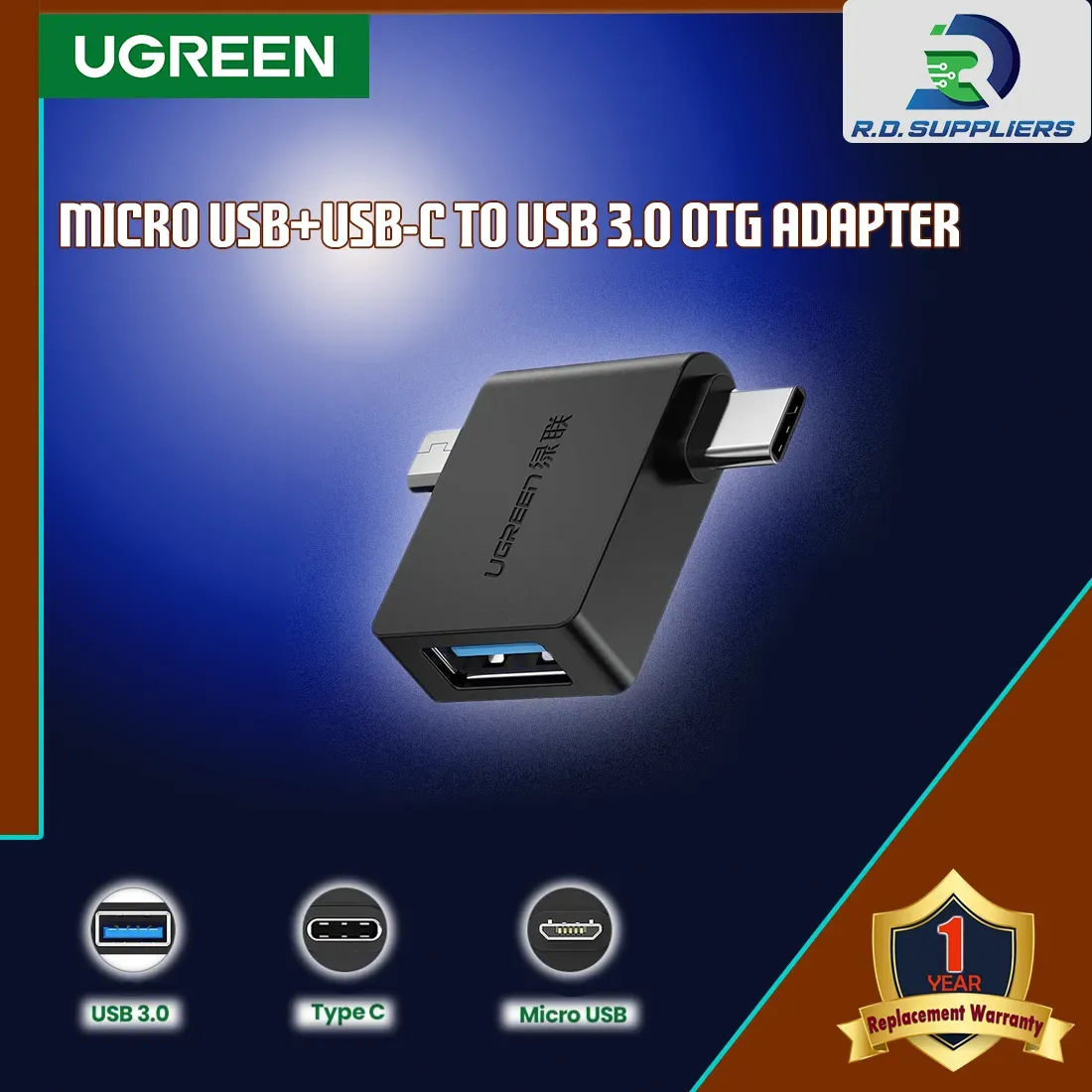 UGREEN-Micro USB+ USB-C to USB 3.0 OTG Adapter | Moosto Online